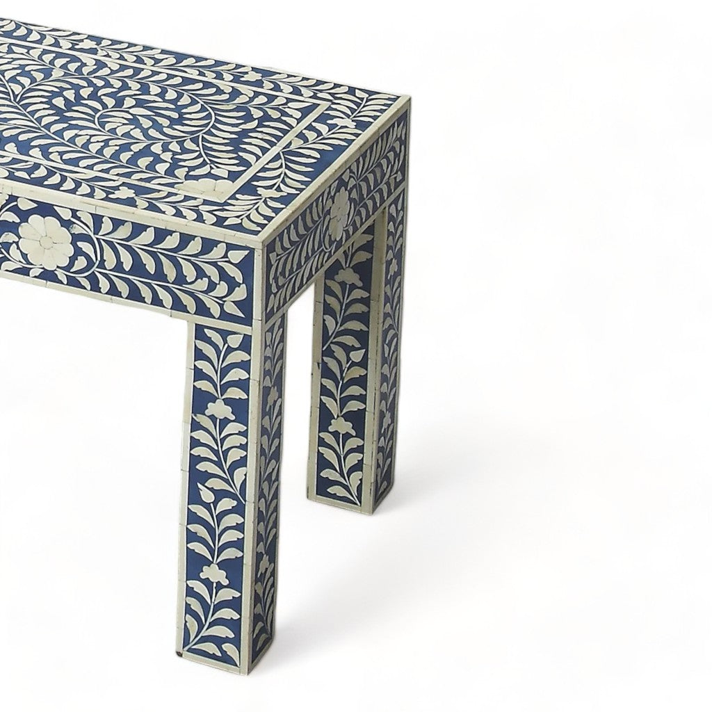 Celeste Blue Bone Inlay Bench – Zephh Lifestyle Pvt. Ltd.